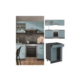 VICCO K&uuml;chenzeile R-Line Solid Anthrazit Blau Grau 200 cm modern K&uuml;chenschr&auml;nke K&uuml;chenm&ouml;bel