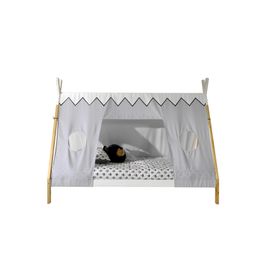 Vipack Tipi Zelt Bett Liegefläche 90 x 200 cm, inkl. Rolllattenrost und Textilzeltdach, Ausf. Kiefer massiv natur/weiß
