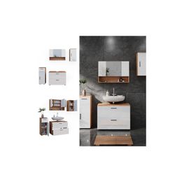 VICCO Badm&ouml;belset Irma Eiche Wei&szlig; Hochglanz modern 80 cm 30 cm Badezimmerschrank Badschrank Badezimmerm&ouml;bel Waschtischunterschrank Spiegelschrank Midischrank H&auml;ngeschrank Schrankt&uuml;r Schrankschublade