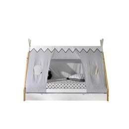 Vipack Tipi Zelt Bett Liegefläche 90 x 200 cm, inkl. Rolllattenrost, Bettschublade und Textilzeltdach, Ausf. Kiefer massiv natur/weiß- Bettschublade farbe weiß