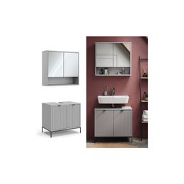 VICCO Badm&ouml;bel-Set Eliza, Grau, Badezimmer, moderne Badserie, extravagante Fronten, Waschtischunterschrank, Spiegelschrank