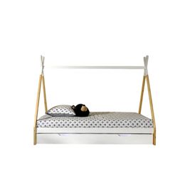 Vipack Tipi Zelt Bett Liegefläche 90 x 200 cm, inkl. Rolllattenrost und Bettschublade (Weiß), Ausf. Kiefer massiv natur/weiß