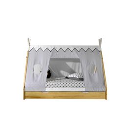 Vipack Tipi Zelt Bett Liegefläche 90 x 200 cm, inkl. Rolllattenrost, Bettschublade und Textilzeltdach, Ausf. Kiefer massiv natur/weiß- Bettschublade farbe natur