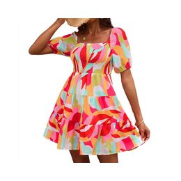 RUZU UG Dirndl Modisches Kleid mit geometrischem Print und Puffärmeln (1-tlg)