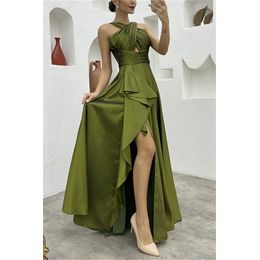 RUZU UG Dirndl Kleid sexy ärmelloses einfarbiges unregelmäßiges langes Rockkleid