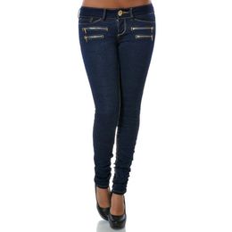 MEMZORO Skinny-fit-Jeans Skinny Jeans mit coolem Knitter-Detail Navy 42 High Waist