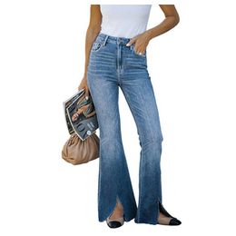 ZWY Jeanshotpants Damen Schlaghose Jeans Waist Stretch Hosen ausgewaschenem