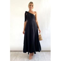 RUZU UG Midikleid Einfarbiges Sommerkleid mit One-Shoulder-Design für Damen