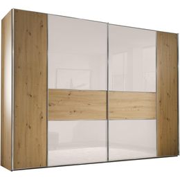 Schwebetürenschrank STAUD "Sonett 321C" Schränke Gr. B/H/T: 270 cm x 240 cm x 68 cm, Comfort, Dekorfront, Mitte Glas, 4 St., weiß (eiche, ws) Schwebetürenschränke und Schiebetürenschränke