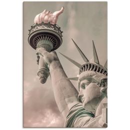 Leinwandbild Artland "Freiheitsstatue urbaner Vintage-Stil" Bilder Gr. B/H: 80 cm x 120 cm, Elemente der Architektur Hochformat, 1 St., beige (naturfarben) Leinwandbilder