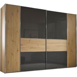 Schwebetürenschrank STAUD "Sonett 321G" Schränke Gr. B/H/T: 270 cm x 222 cm x 68 cm, Comfort, Dekorfront, Mitte Glas, 4 St., grau (eiche, anthr) Schwebetürenschränke und Schiebetürenschränke