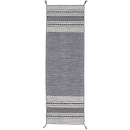 Läufer CarpetFine "Kelim Azizi" Teppiche Gr. B/L: 80 cm x 500 cm, 5 mm, 1 St., grau Kurzflor-Läufer