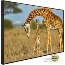 papermoon Infrarotheizung "Massai Giraffe, die Baby schützt" Heizkörper Gr. B/H/T: 100 cm x 60 cm x 3 cm, 600 W, bunt (kunstmotiv im aluminiumrahmen) Heizkörper