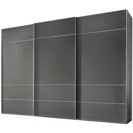 Schwebetürenschrank STAUD "Sonate Lucca" Schränke Gr. B/H/T: 249 cm x 240 cm x 68 cm, Basic, 3 St., grau (vulkanglas) Schwebetürenschränke und Schiebetürenschränke