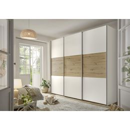 Schwebetürenschrank STAUD "Includo" Schränke Gr. B/H/T: 298 cm x 222 cm x 68 cm, Premium, 3 St., weiß (dekor weiß, artisan eiche) Schwebetürenschränke und Schiebetürenschränke