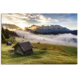 Wandbild Artland "Herbst in Bayern" Bilder Gr. B/H: 120 cm x 80 cm, Leinwandbild Berge & Alpenbilder Querformat, 1 St., beige (naturfarben) Kunstdrucke
