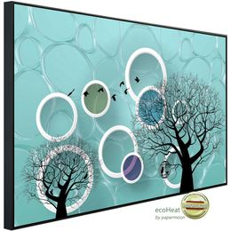 papermoon Infrarotheizung "Muster mit Bäumen und Vögeln" Heizkörper Gr. B/H/T: 100 cm x 60 cm x 3 cm, 600 W, bunt (kunstmotiv im aluminiumrahmen) Heizkörper