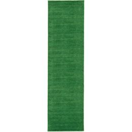 Läufer morgenland "GABBEH FEIN UNI" Teppiche Gr. B/L: 80 cm x 300 cm, 18 mm, 1 St., grün (dunkelgrün) Teppichläufer
