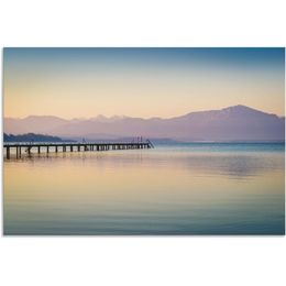 Wandbild Artland "Morgen am Chiemsee" Bilder Gr. B/H: 120 cm x 80 cm, Alu-Dibond-Druck Seebilder Querformat, 1 St., gelb Kunstdrucke