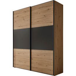 Schwebetürenschrank STAUD "Includo" Schränke Gr. B/H/T: 200 cm x 222 cm x 68 cm, Basic, 2 St., schwarz (dekor artisan eiche, vulkan) Schwebetürenschränke und Schiebetürenschränke