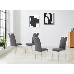 Esszimmerstuhl Hela "Andrea" Stühle Gr. B/H/T: 43 cm x 100 cm x 64 cm, 4 St., Kunstleder, Metall, grau (grau, silberfarben) Küchenstühle