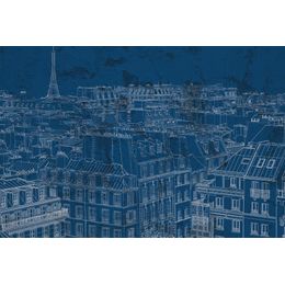 ARCHITECTS PAPER Fototapete "Atelier 47 View of Paris 1" Tapeten Gr. B/L: 4 m x 2,7 m, blau (weiß, dunkelblau) Fototapeten