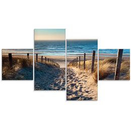 Glasbild Artland "Weg zum Nordseestrand Sonnenuntergang" Bilder Gr. B/H: 120 cm x 70 cm, Strand, 4 St., beige (naturfarben) Glasbilder