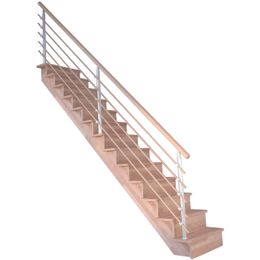 Starwood Systemtreppe "Massivholz Lindos, Design-Geländer Holzrundstäbe" Treppen Gr. gerade, beige (natur) Treppen