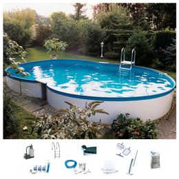 Achtformpool MY POOL BWT Schwimmbecken Gr. B/H/L: Breite 460 cm x Höhe 120 cm x Länge 725 cm, 31000 l, weiß (weiß, blau) Achtformpools