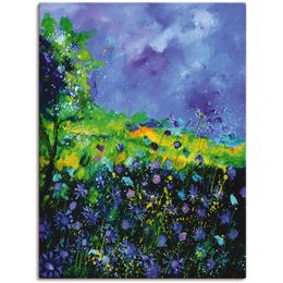 Wandbild Artland "Wilde Blumen" Bilder Gr. B/H: 90 cm x 120 cm, Leinwandbild Blumenwiese Hochformat, 1 St., blau Kunstdrucke