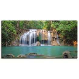 Leinwandbild Artland "Wasserfall im Wald National Park" Bilder Gr. B/H: 150 cm x 75 cm, Gewässer Querformat, 1 St., grün Leinwandbilder