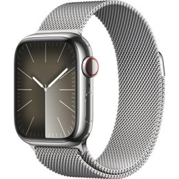 Smartwatch Apple "Watch Series 9 GPS + Cellular 41mm Edelstahl" Smartwatches silberfarben (silber) Fitness-Tracker