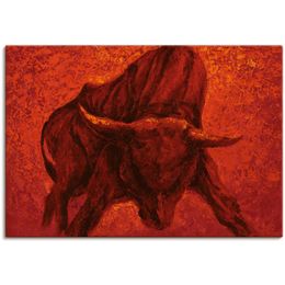 Wandbild Artland "Katalanischer Stier" Bilder Gr. B/H: 100 cm x 70 cm, Leinwandbild Wildtiere, 1 St., rot Kunstdrucke