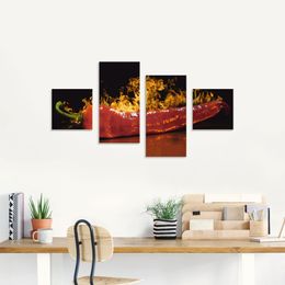 Glasbild Artland "Roter scharfer Chilipfeffer" Bilder Gr. B/H: 120 cm x 70 cm, Lebensmittel, 4 St., rot Glasbilder