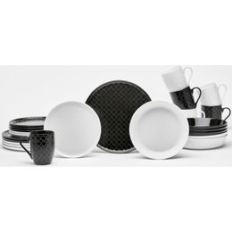 Kombiservice Van Well "Geschirr-Set, Service Black & White" Geschirr-Sets Gr. 24 tlg., schwarz-weiß (weiß und schwarz) Geschirr-Sets für 6 Personen