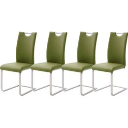 Freischwinger MCA furniture "Paulo" Stühle Gr. B/H/T: 42 cm x 103 cm x 55 cm, 4er Set, Kunstleder Lederoptik, Edelstahl, grün (olive, edelstahl gebürstet) Freischwinger
