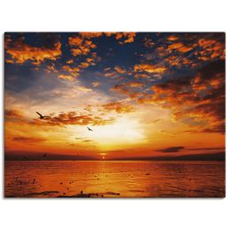 Wandbild Artland "Sonnenuntergang am Strand" Bilder Gr. B/H: 120 cm x 90 cm, Leinwandbild Sonnenaufgang & -untergang Querformat, 1 St., orange Kunstdrucke