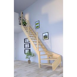 Starwood Raumspartreppe "Massivholz Korfu, Holz-Holz Design Geländer" Treppen Gr. gewendelt, beige (natur) Treppen