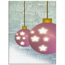Glasbild Artland "Weihnachtskugel" Bilder Gr. B/H: 60 cm x 80 cm, Glasbild Weihnachten Hochformat, 1 St., rosa (lila) Glasbilder