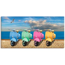 Wandbild Artland "Vespa-Roller in bunten Farben" Bilder Gr. B/H: 150 cm x 75 cm, Leinwandbild Motorräder & Roller, 1 St., bunt Kunstdrucke