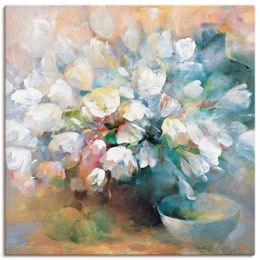 Leinwandbild Artland "Strahlend weiße Tulpen I" Bilder Gr. B/H: 100 cm x 100 cm, Blumen quadratisch, 1 St., braun Leinwandbilder