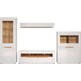 Wohnwand Inosign "Marlon" Kastenmöbel-Sets Gr. B/H/T: 341 cm x 192 cm x 40 cm, weiß (weiß hochglanz und eiche) Holzstruktur Wohnwände