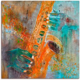Leinwandbild Artland "Ein Saxofon" Bilder Gr. B/H: 100 cm x 100 cm, Instrumente quadratisch, 1 St., blau Leinwandbilder