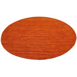 Wollteppich Theko "Gabbeh Uni, Handweb Teppich, meliert, reine Schurwolle" Teppiche Gr. L: 190 cm Ø 190 cm, 14 mm, 1 St., orange (terra) Schurwollteppiche