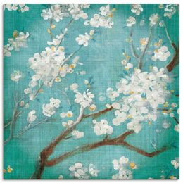 Leinwandbild Artland "Weiße Kirschblüten I" Bilder Gr. B/H: 100 cm x 100 cm, Blumen quadratisch, 1 St., grün Leinwandbilder