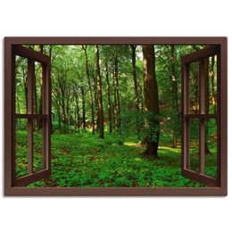 Leinwandbild Artland "Panorama Sommerwald, braun" Bilder Gr. B/H: 130 cm x 90 cm, Fensterblick Querformat, 1 St., braun Leinwandbilder