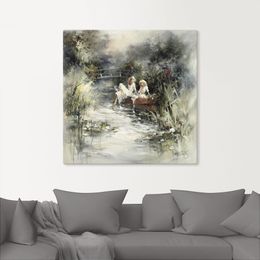 Wandbild Artland "Frühlingsschein" Bilder Gr. B/H: 100 cm x 100 cm, Leinwandbild Frau quadratisch, 1 St., beige (naturfarben) Kunstdrucke
