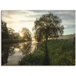 Wandbild Artland "Tagesbeginn an der Trave" Bilder Gr. B/H: 120 cm x 90 cm, Leinwandbild Gewässer, 1 St., grün Kunstdrucke