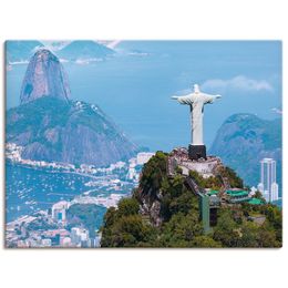 Wandbild Artland "Rio de Janeiro mit Cristo" Bilder Gr. B/H: 120 cm x 90 cm, Leinwandbild Gebäude Querformat, 1 St., blau Kunstdrucke