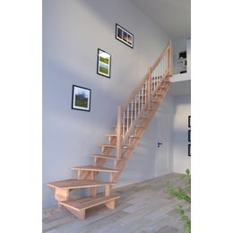 Starwood Systemtreppe "Massivholz Lindos, Holz-Edelstahl Weiß" Treppen Gr. gewendelt, beige (natur, weiß) Treppen